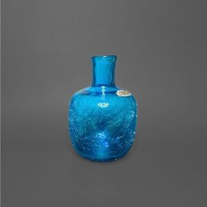 BLENKO | Other | Vintage Blenko Blue Crackle Vase Hand Blown Small ...
